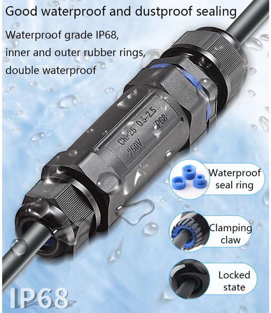 IP68 Cable Connector, Extension Electrical Cable Coupler, 1pcs ...
