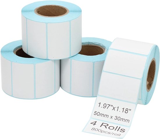 4 Rolls Zelfklevende Labels - 3200 Stuks - 50x30 mm - Mat Wit ...