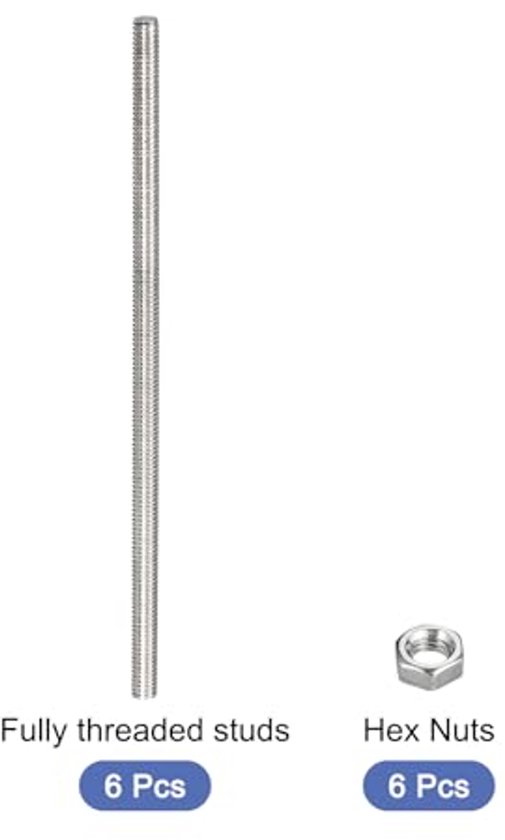 Threaded Rod Complete (with 6 Hex Nuts), Stainless Steel Threaded ...
