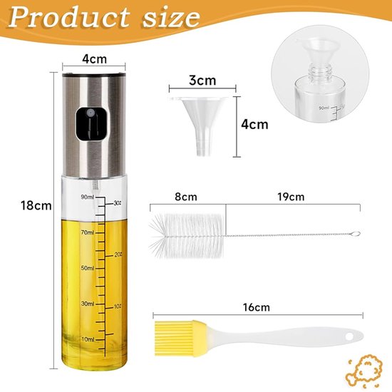 Oliesproeier voor spijsolie - 100 ml - set van 2 - glas | bol