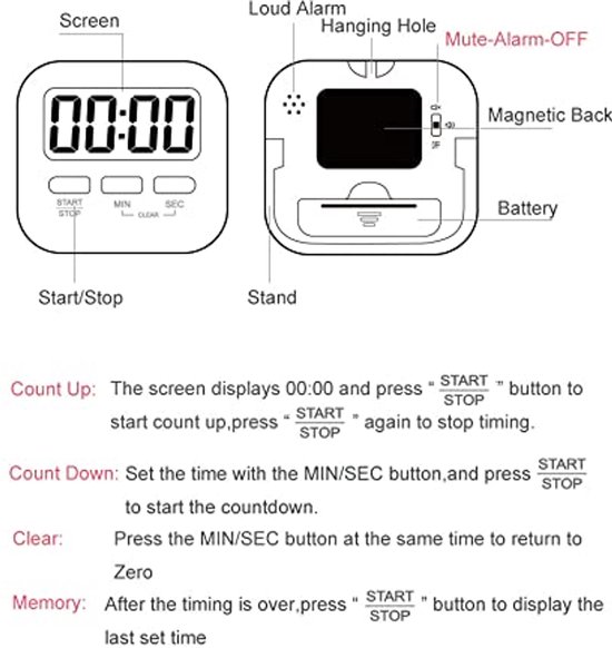 Digitale Keukentimer met Groot Display en Luid Alarm - Stopwatch met ...