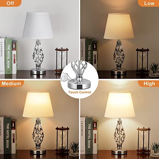 Touch Screen Bedside Lamp Set with 3-Way Dimming and Charging Ports ...