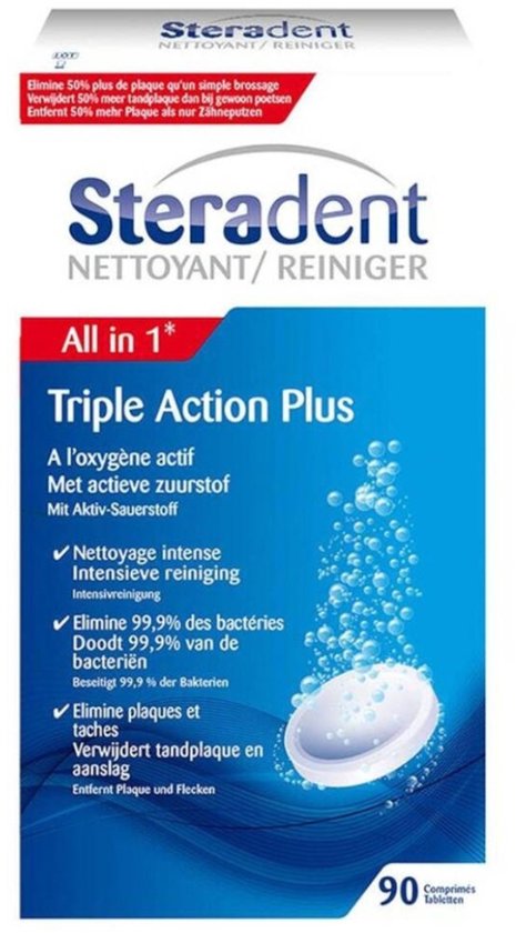 24 x Steradent - Kunstgebitreiniger - Tegen Tandplak En Aanslag - 90 ...