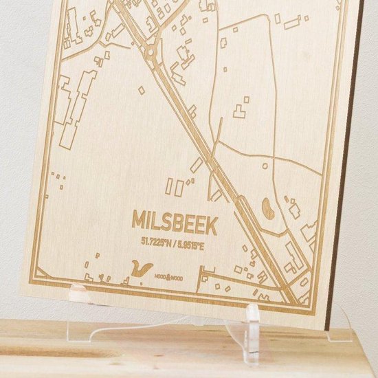 Kaart Milsbeek - Gegraveerde stadskaart Hood&Wood - Hout, A4 | bol.com