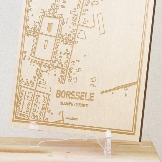 Kaart Borssele - Gegraveerde stadskaart Hood&Wood - Hout, A4 | bol.com