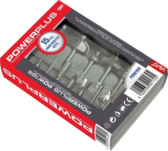 Powerplus POW166 - Set van 15 verschillende houtfrezen voor bovenfrees ...