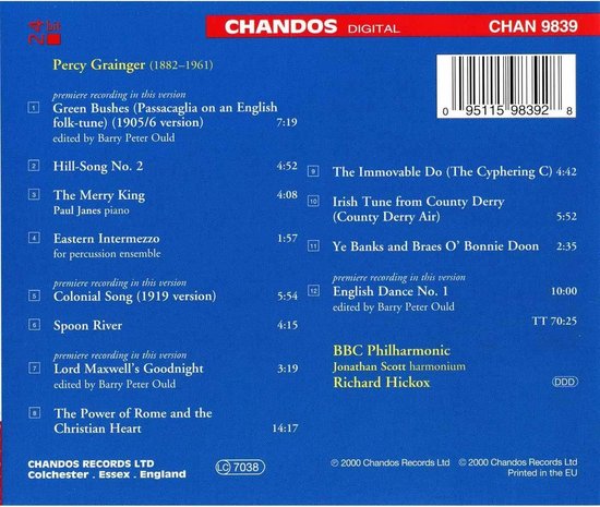 Grainger Edition Vol 15 - Orchestral Works 3 / Hickox et al, Bbc ...