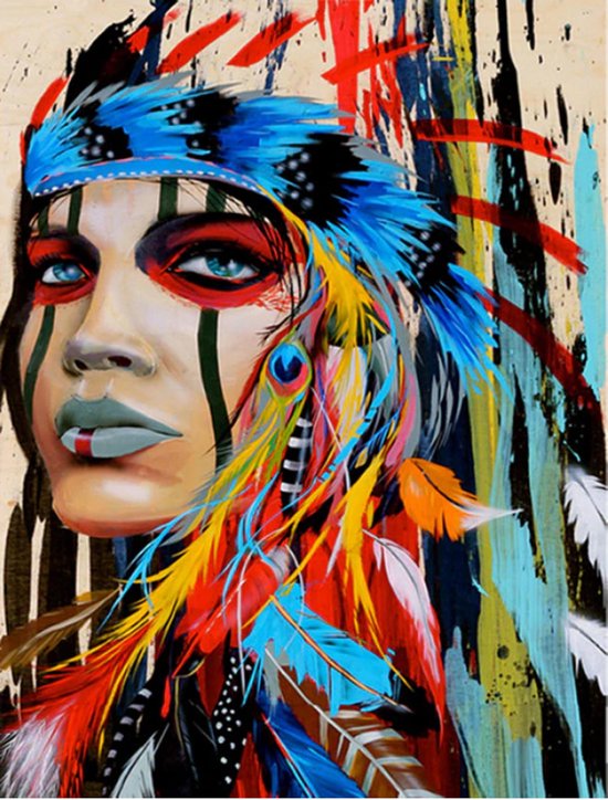 Diamond Painting Indiaanse vrouw (XL Afmeting, Canvas 47X57cm ...