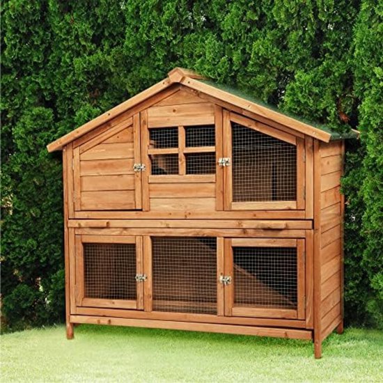 Konijnenhok Groot - Voor buiten - Konijnenkooi met ren - 110 x 36,5 x ...