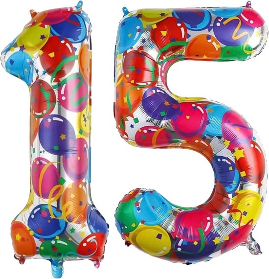 Cijfer Ballonnen Ballon Cijfer 15 Verjaardag Versiering Feest Helium ...