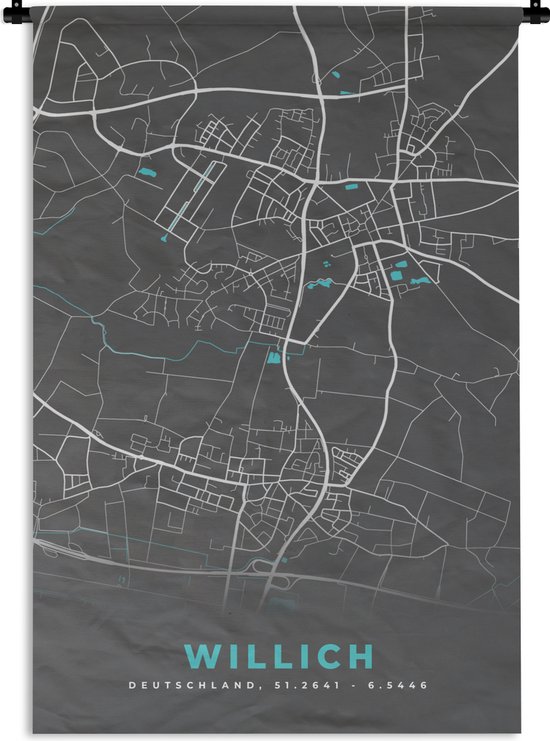 Wandkleed - Wanddoek - Stadskaart – Kaart – Willich – Blauw – Duitsland ...