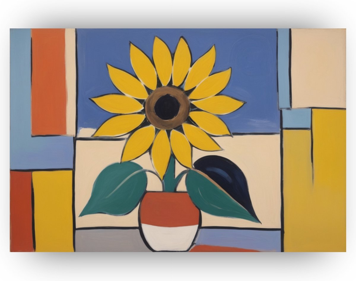 Zonnebloem in vaas Picasso - Vaas met bloemen schilderij - Schilderijen ...