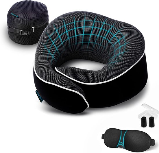 Ergonomisch Traagschuim Nekkussen Set - Reiskussen met Slaapmasker, Oordopjes &... | bol