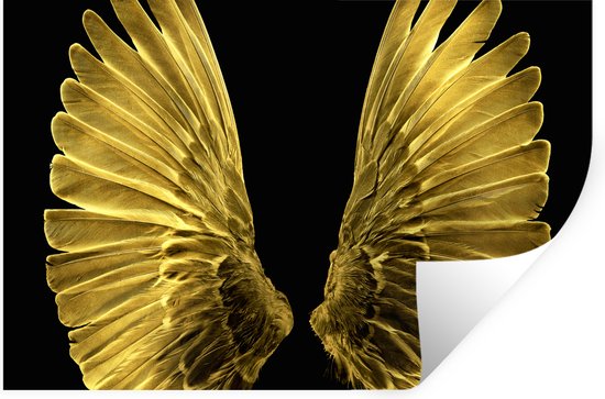 Muurstickers - Sticker Folie - Gouden vleugels op een zwarte ...