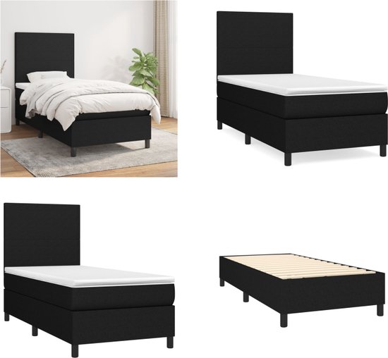 vidaXL Boxspring met matras stof zwart 90x200 cm - Boxspring ...