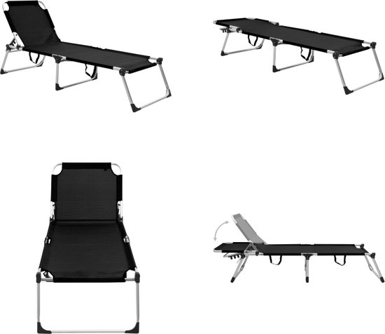 vidaXL Ligbed extra hoog inklapbaar senior aluminium zwart - Inklapbaar ...