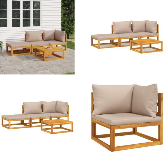 vidaXL 4-delige Loungeset met taupe kussens massief hout - Loungeset ...