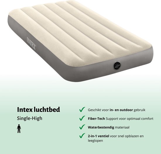 Intex Luchtbed - 1-Persoons - 99 x 191 x 25 cm - Beige - Inclusief ...
