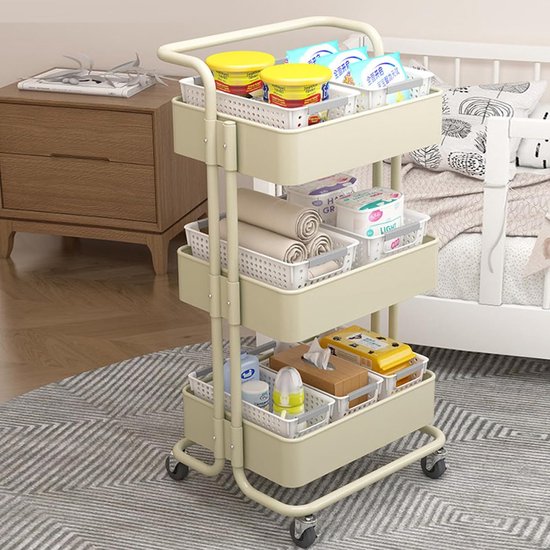 Multifunctionele wagen met wieltjes, 3-traps trolley met tafelblad ...