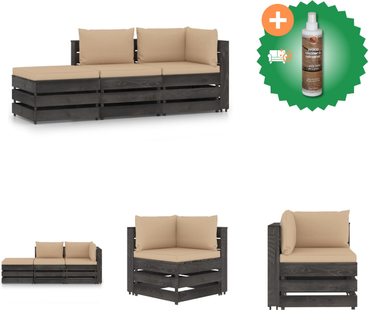 vidaXL Pallet Loungeset - Hoekbank - Middenbank - Tafel/Voetenbank ...