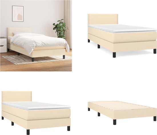 vidaXL Boxspring met matras stof crèmekleurig 100x200 cm - Boxspring ...