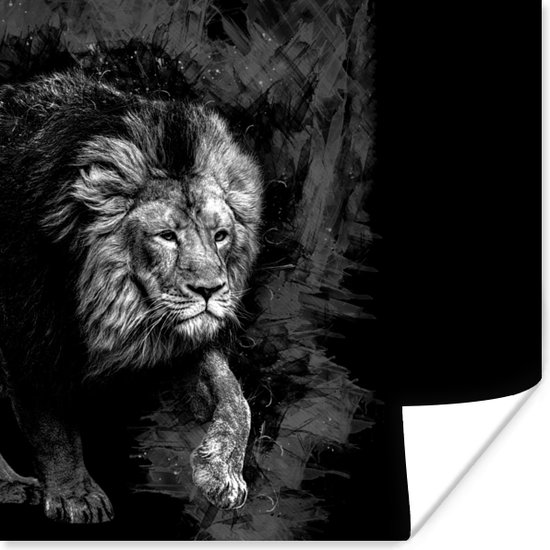 Poster Leeuw - Dieren - Zwart - Wit - 100x100 cm XXL | bol