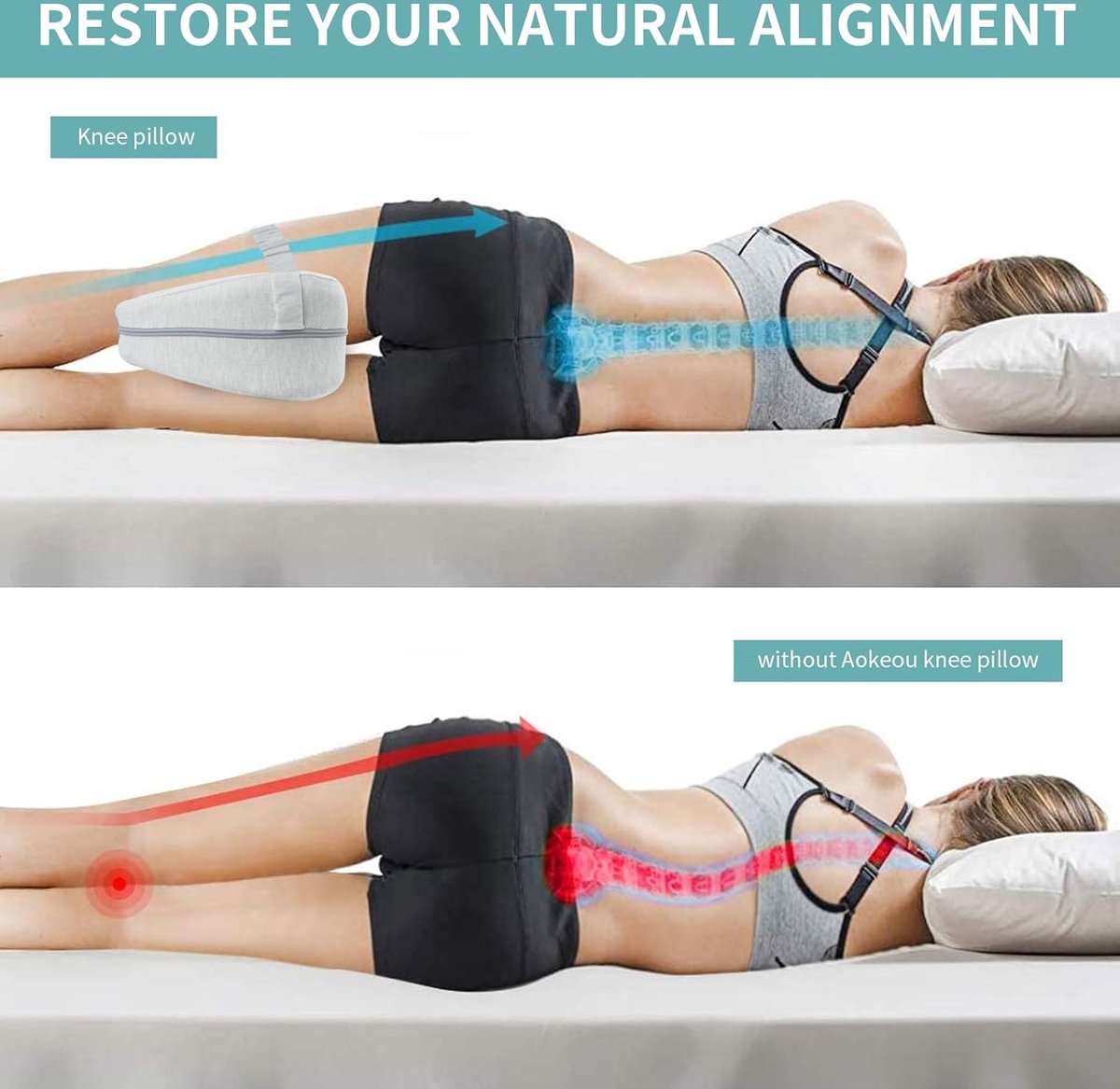 Kniekussen voor zijslapers, beenkussen, ergonomisch zijslaapkussen met optimaal... | bol