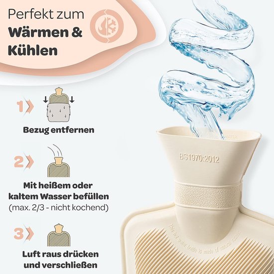 Premium warmwaterkruik met warme overtrek, wollig 2 liter, thermophor ...