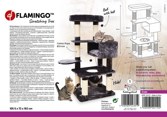 Flamingo Evan - Krabpaal Katten - Krabpaal Evan Donker Grijs 105 ...