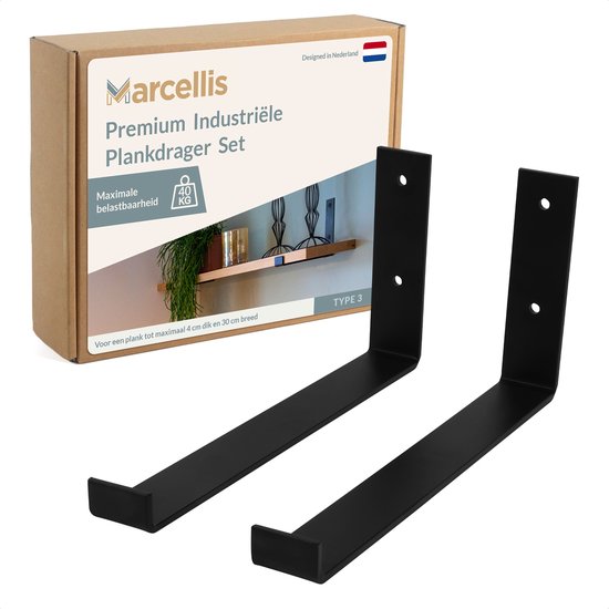 Marcellis - Industriële plankdrager XL - Voor plank 30cm - mat zwart ...