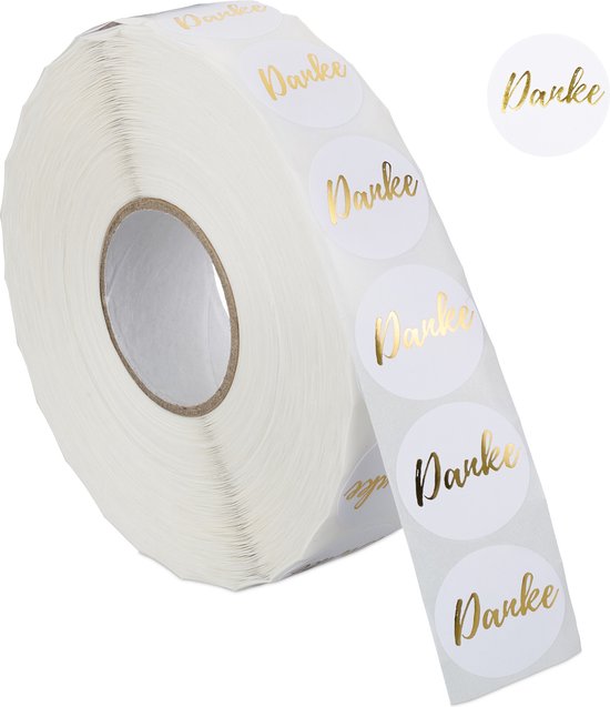stickers 'Danke' - etiketten op rol - sluitzegels 'bedankt' - zelfklevend - wit-goud | bol