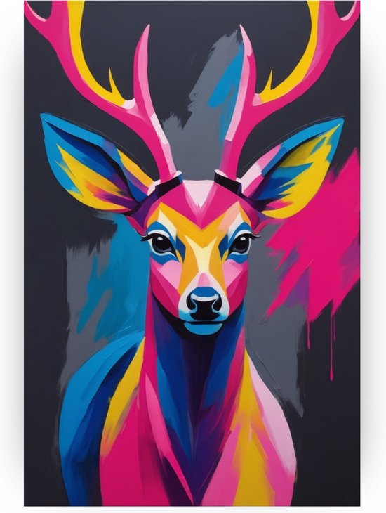 Hert neon kleuren poster - Hert muurdecoratie - Poster slaapkamer ...