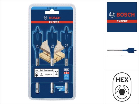 Bosch Profesional - EXPERT Self Cut Speed speedboorset 20/22/25 mm 3 ...