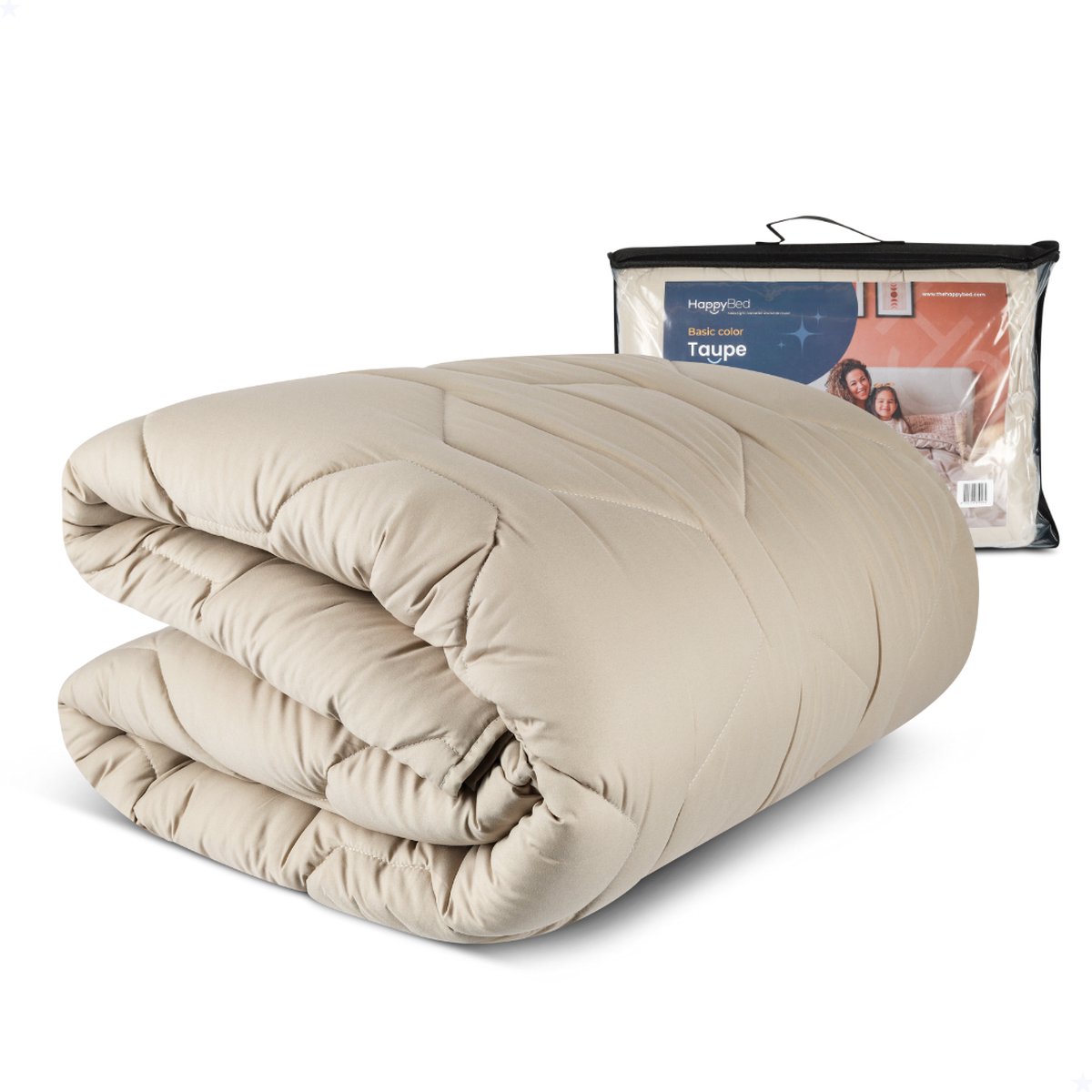 HappyBed Taupe | 160x200 - Wasbaar dekbed zonder overtrek - Bedrukt ...