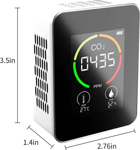 CO2 meter - CO2 meter binnen - Luchtkwaliteitsmeter - Koolstofdioxide ...