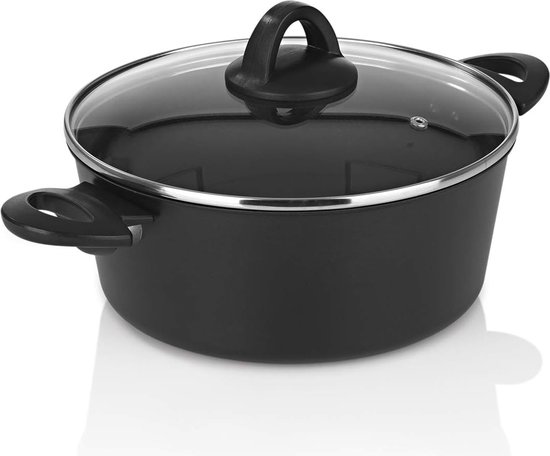 Aluminium kookpan 24 cm met deksel van glas | pan met antiaanbaklaag met inductie voor... | bol