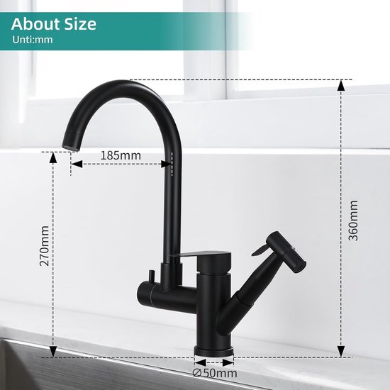 Waterkraan keuken zwart met astrekbaar spuitpistool keukenkraan 360° draaibaar... | bol