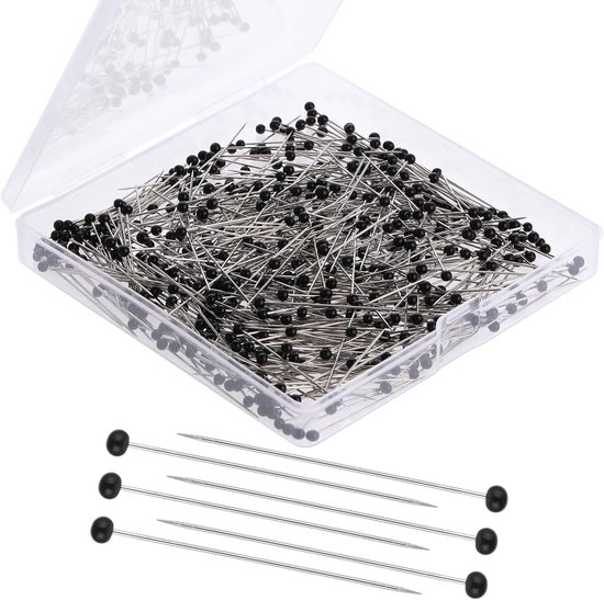 600 stuks spelden met kop, spelden met kunststof kop, zwart, 38 mm, met ...