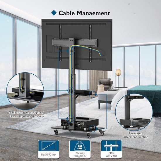 Mobile TV Stand with Wheels for 30-70 Inch Plasma/LCD/LED TVs - 6 ...