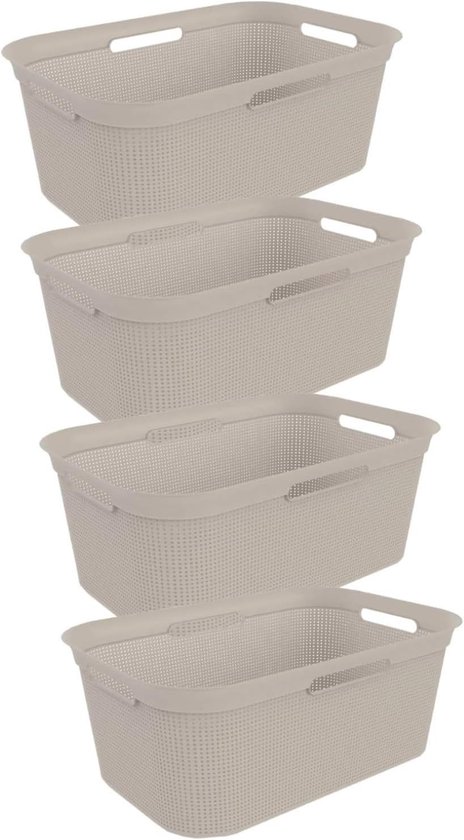 Set van 4 Beige Wasmanden van 40 Liter met Ventilatiegaten en ...