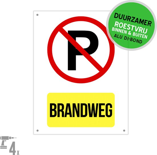 Pictogram/ bord Dibond + boorgaten | Parkeerverbod - "Brandweg" | 27 x ...