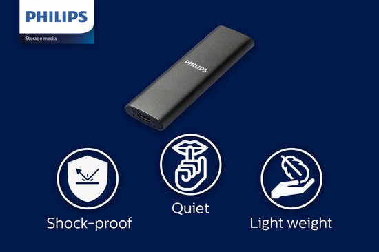 Philips externe SSD - 2TB - USB-C - Slim SATA Ultra Speed - tot 500 MB ...