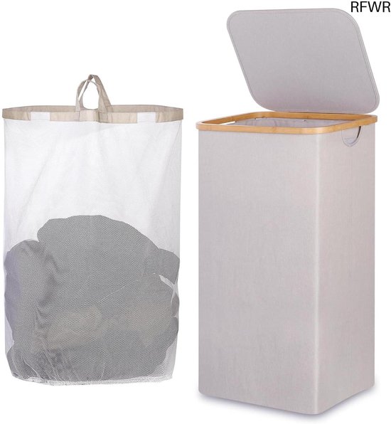 RFWR® Opvouwbare Wasmand 110 Liter met Deksel en Handvat - Bamboe Binnenzak voor... | bol