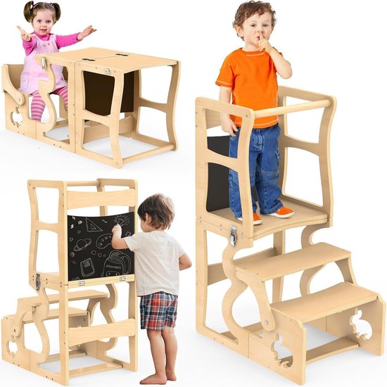 Foldable Montessori Learning Tower - Wooden 3-in-1 Stool for Children ...