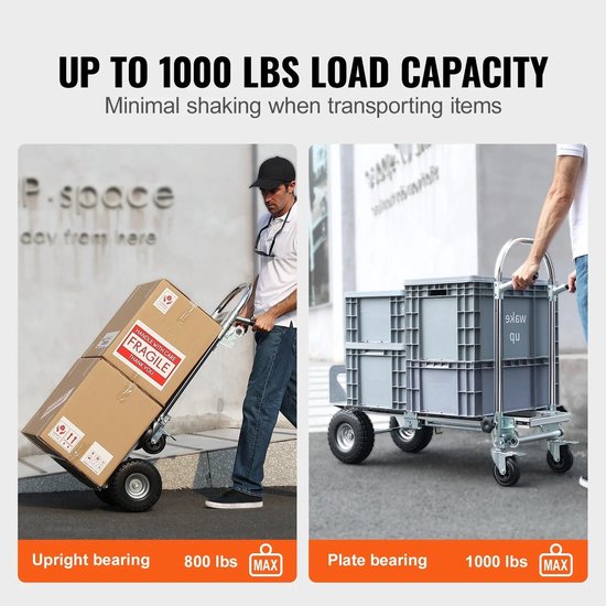 2-in-1 Aluminium Opvouwbare Steekwagen – Draagvermogen 800lbs (365 kg ...