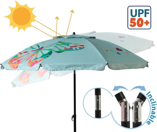 270 cm strandscherm aan beide zijden 30° knikbaar UPF 50+ water- en ...