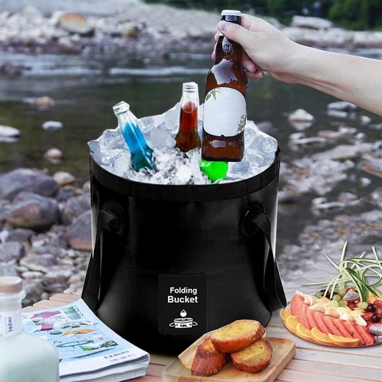 Lichtgewicht opvouwbare emmer met handvat - 12 liter - Zwart | bol