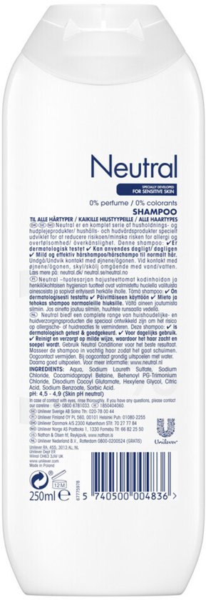 Neutral - Shampoo - Gevoelige huid - 250 ml - Bulkverpakking - 5 stuks ...