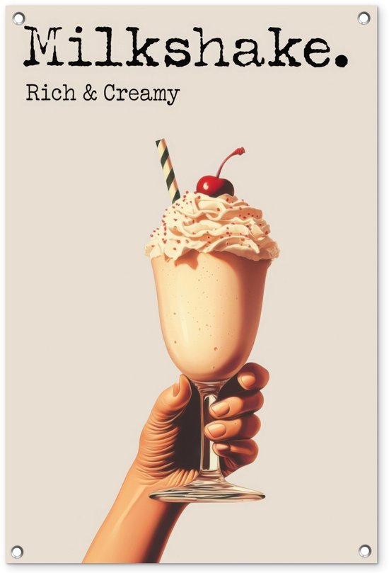 Tuinposter 60x90 cm - Tuindecoratie Milkshake - Kers - Rietje - Poster ...