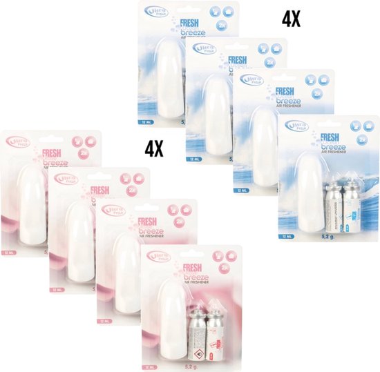 Ultra Fresh - Fresh Rose breeze - Fresh ocean breeze - Luchtverfrisser - 4 x 12ml - 8... | bol